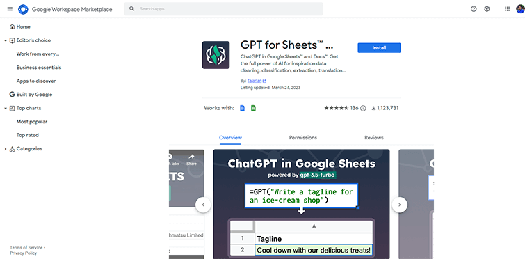 GPT For Sheets - Free AI writer for Google Sheets and Docs