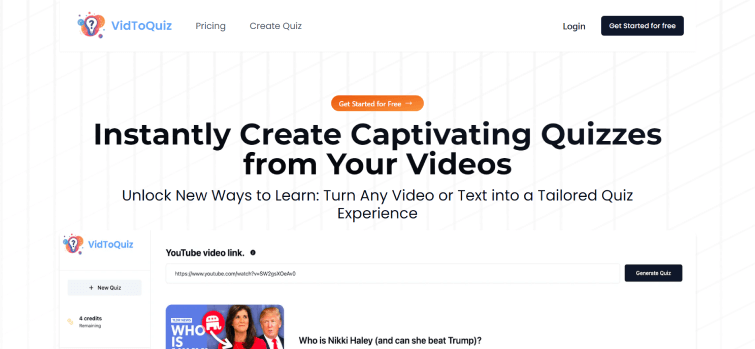 VidToQuiz - Best Video to Quiz in Seconds | Quiz Generator